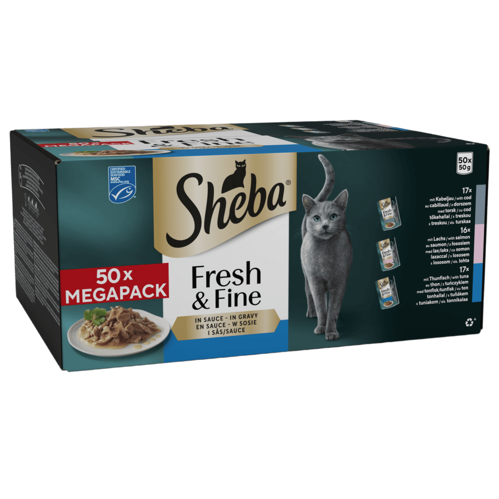 SHEBA® Fresh & Fine Adult Wet Cat Food Fish Collection Gravy 50x50g Pouches