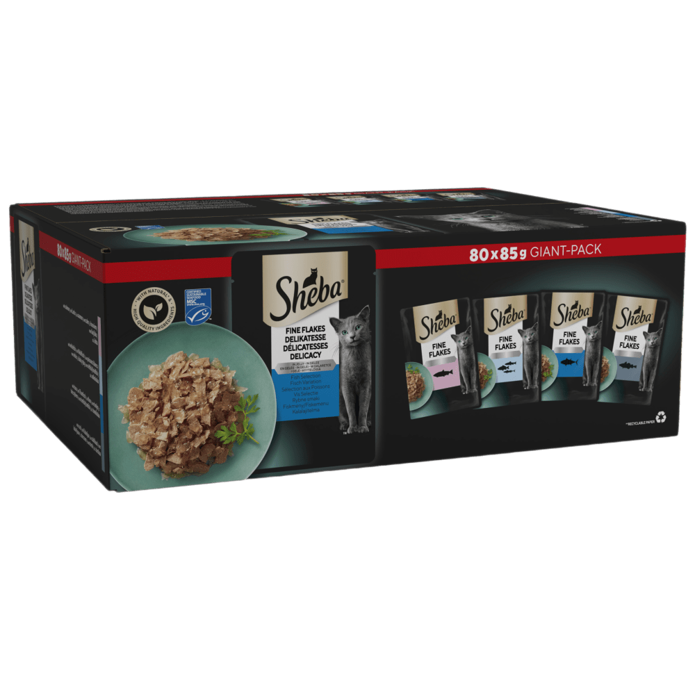 SHEBA® Fine Flakes Adult Cat Food Fish Selection in Jelly 80 x 85g Pouch